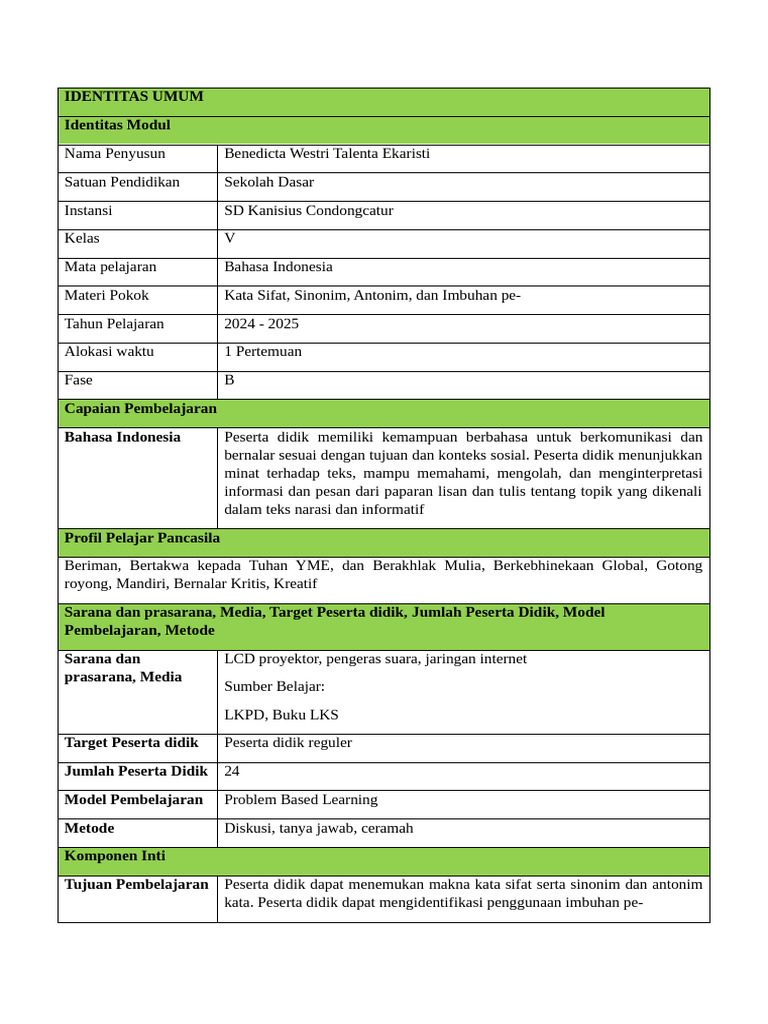 Modul Ajar Buat Besok | PDF