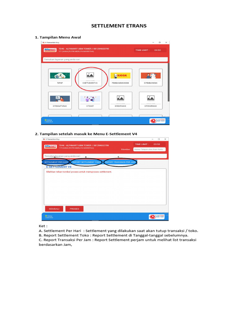User Manual Settlement Etrans V4 (Etrans Baru) - Rev1 | PDF
