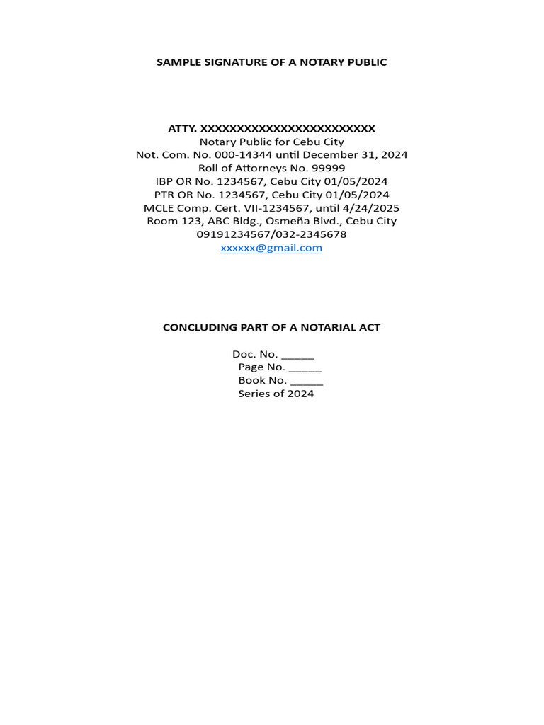 Notary Public Signature Sample - Cebu | PDF