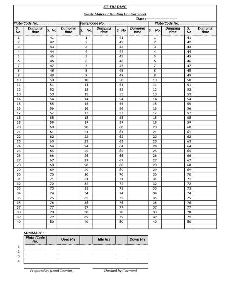 Borrow Hauling Control Sheet | PDF