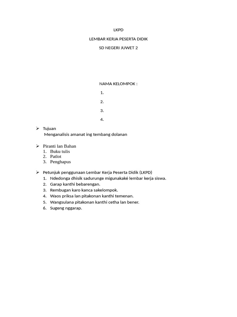 LKPD Ke 1 Bahasa Jawa | PDF