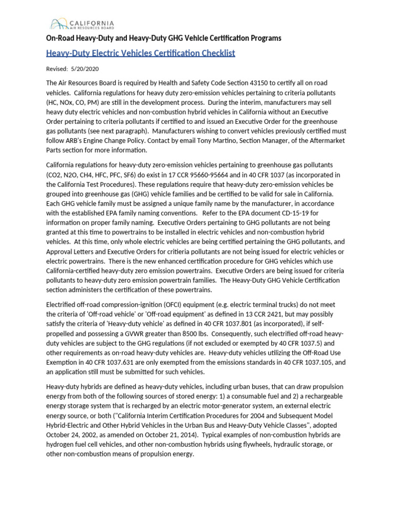 Cert Checklist - HDEV - 20200520 | PDF | Vehicles | Hybrid Electric Vehicle