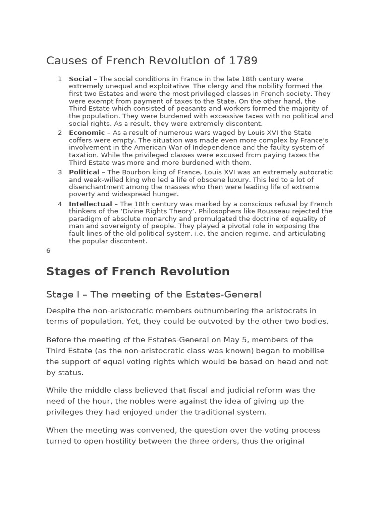 Causes of French Revolution of 1789 | PDF | French Revolution ...