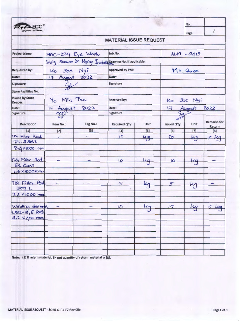 Material Issue Request | PDF Material Issue Request | PDF