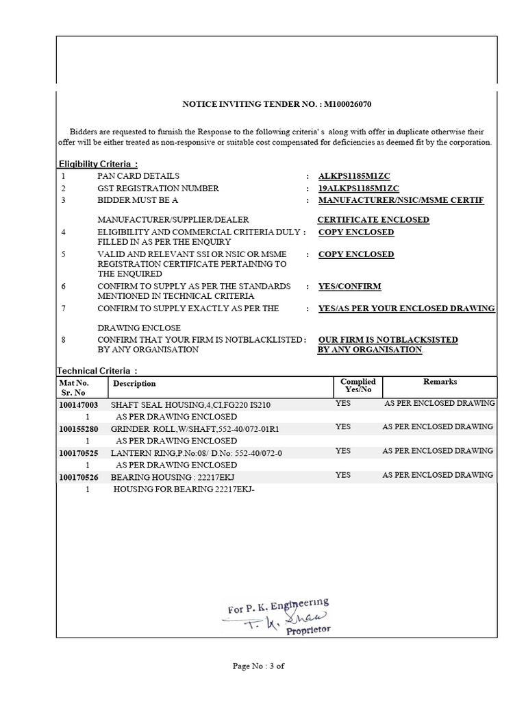 Commercial Clarifications for Tender M100026070 | PDF | Business