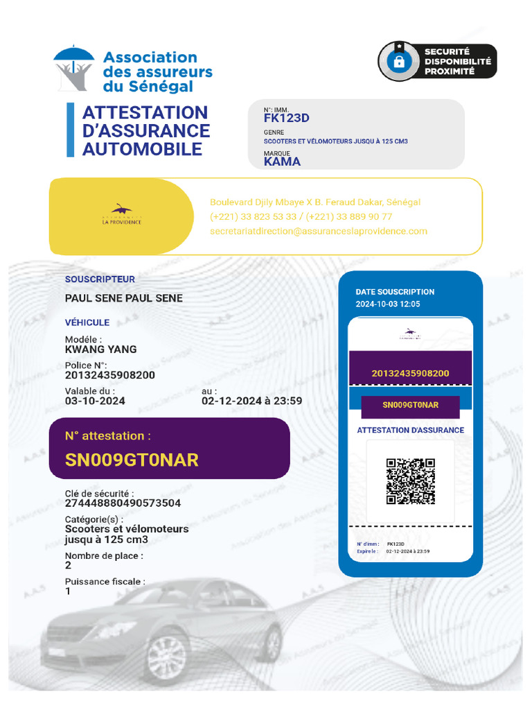 Attestation AutomobileSN009GT0NAR | PDF