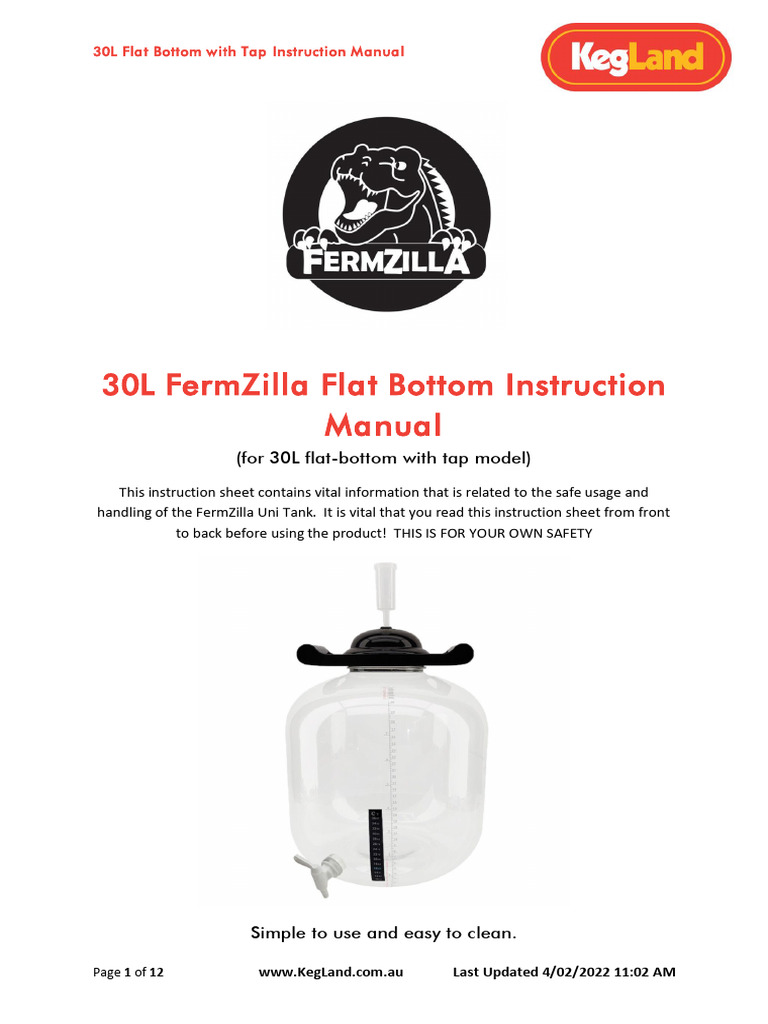 Fermzilla Flat Bottom With Tap Instruction Manual | PDF | Beer | Brewing