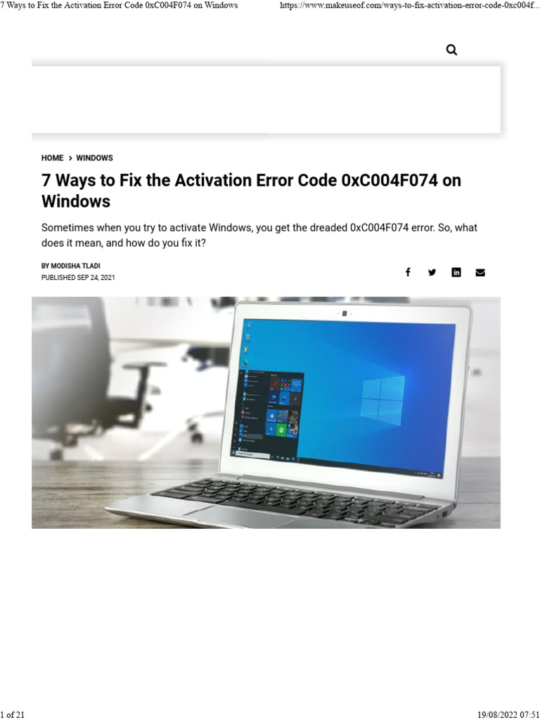 7 Ways To Fix The Activation Error Code 0xC004F074 On Windows | PDF ...