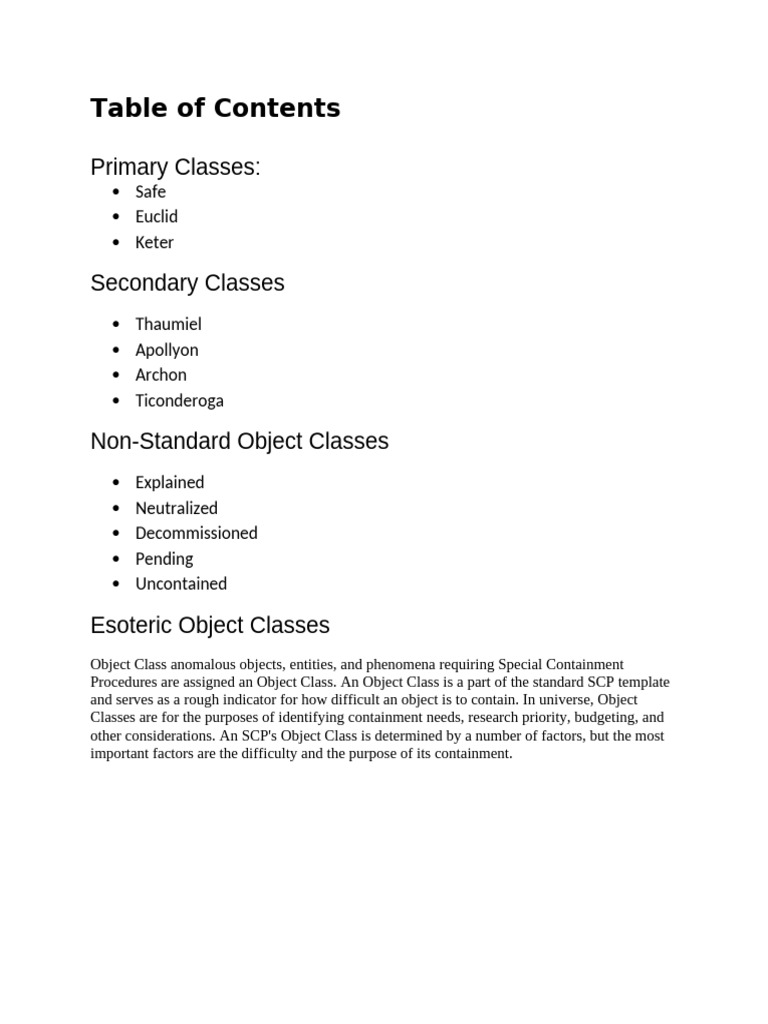 SCP Object Class Overview | PDF