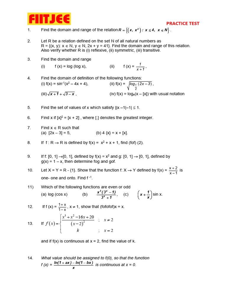 Practice Test - Rel, FN, LCD, AOD | PDF | Function (Mathematics) | Geometry
