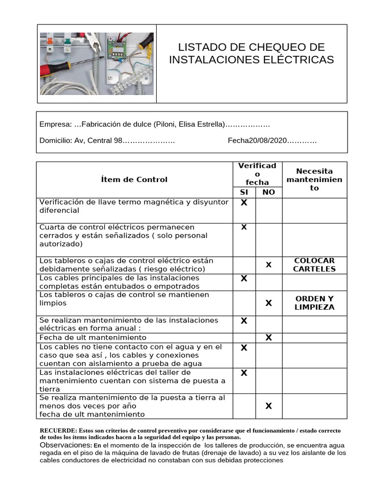 Chequeo Electrico Trab2 Realizado | PDF | Electromagnetismo | Electricidad