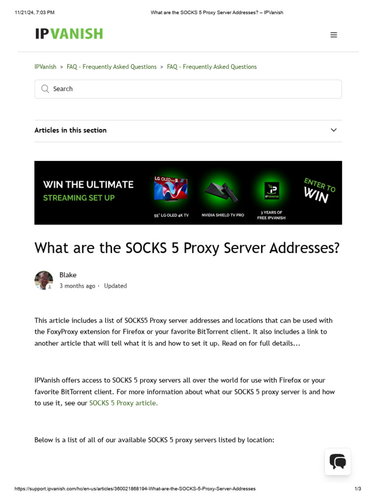 What Are The SOCKS 5 Proxy Server Addresses - IPVanish | PDF | Proxy Server | Software