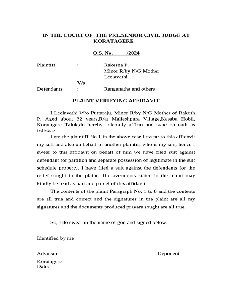 Partition Suit & Injunction Request | PDF | Affidavit | Lawsuit