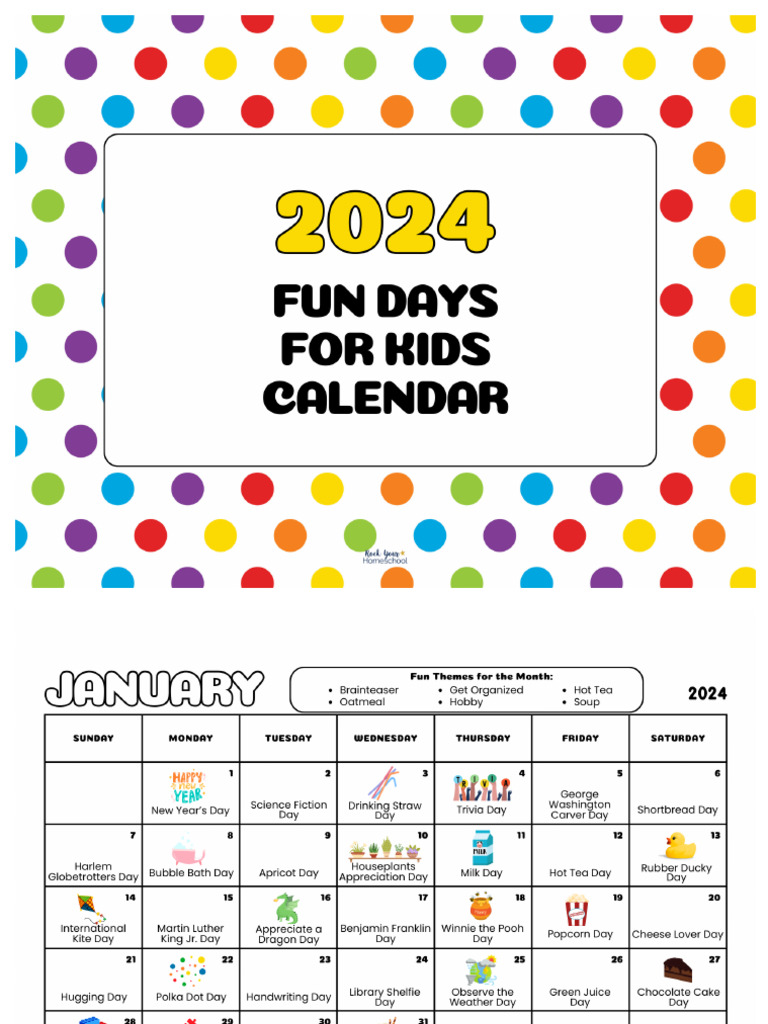 2024 Fun Days For Kids Calendar (Color) | PDF