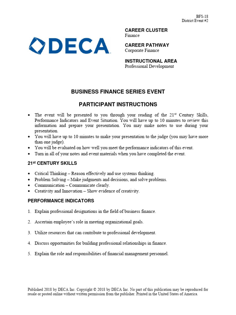639b75a06dd5125faf76421c DECA BFS 2018 District Event 2 | PDF ...