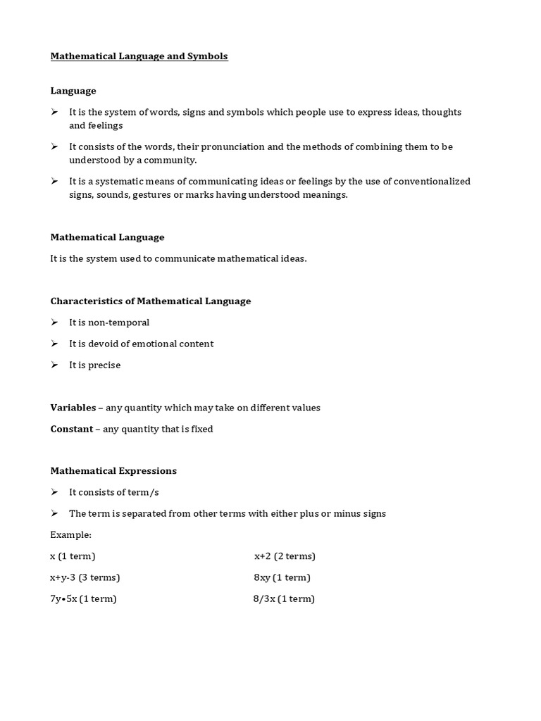 MMW Mathematical Language and Symbols and Polya | PDF | Variable (Mathematics) | Mathematics