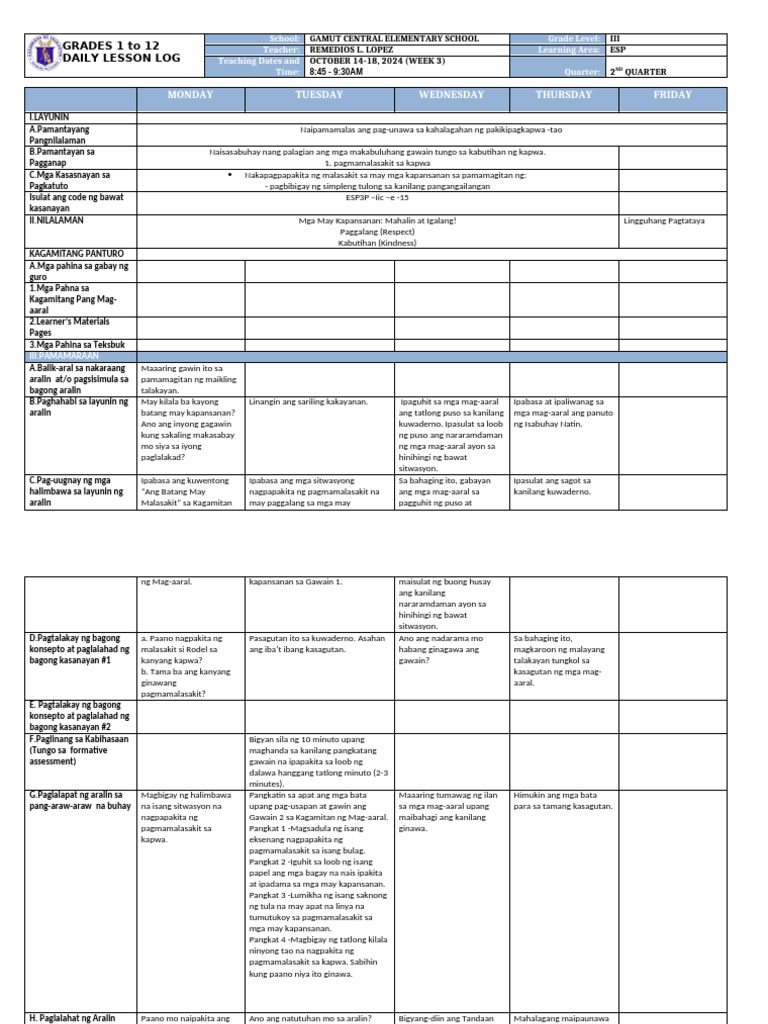 DLL - Esp 3 - Q2 - W3 | PDF