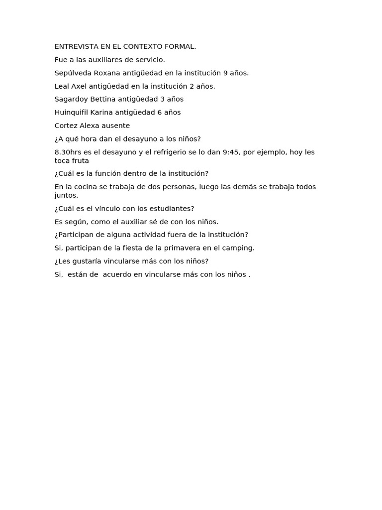 Entrevista en El Contexto Formal Auxiliares | PDF