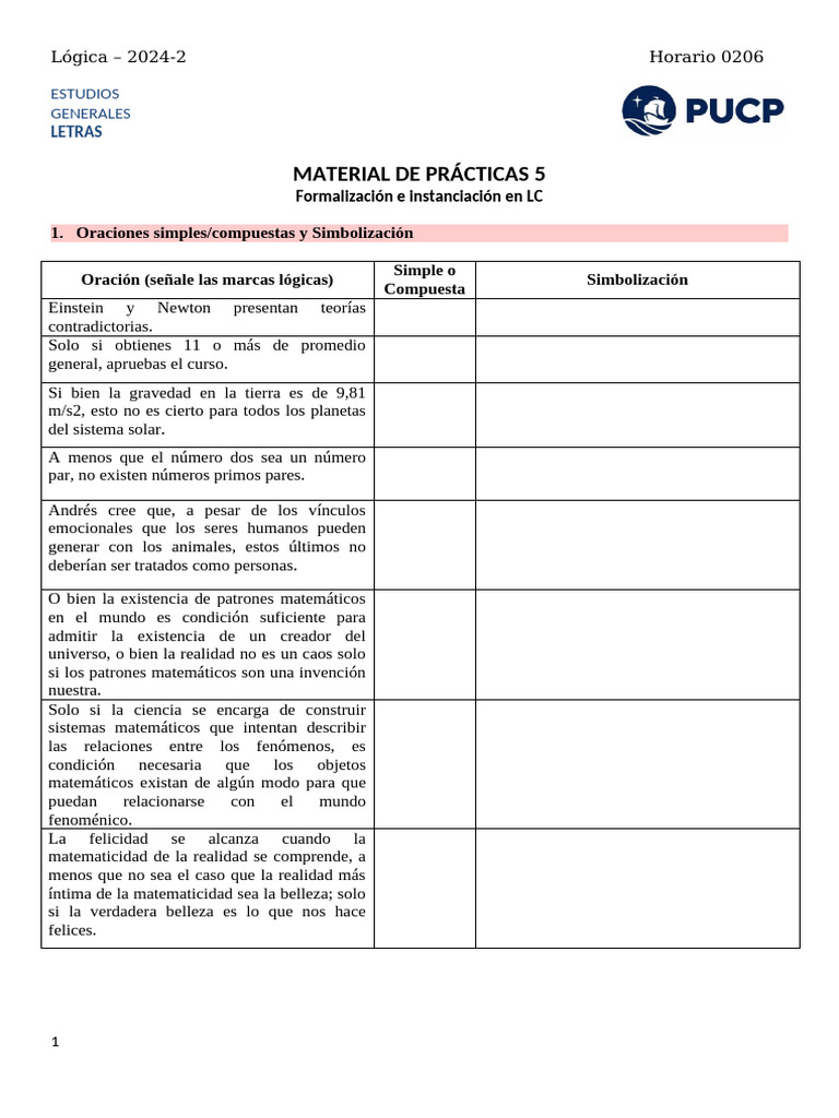 MP5 - Formalización e Instanciación (2024-2) | PDF | Proposición ...