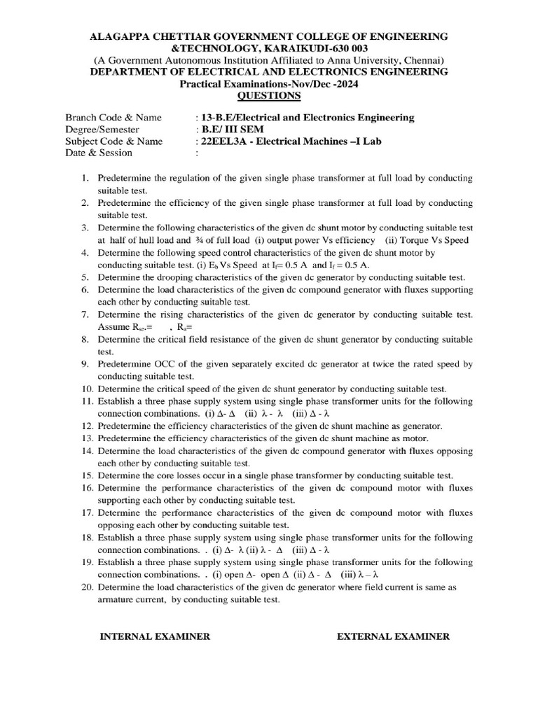 Electrical Machines I Lab Question | PDF