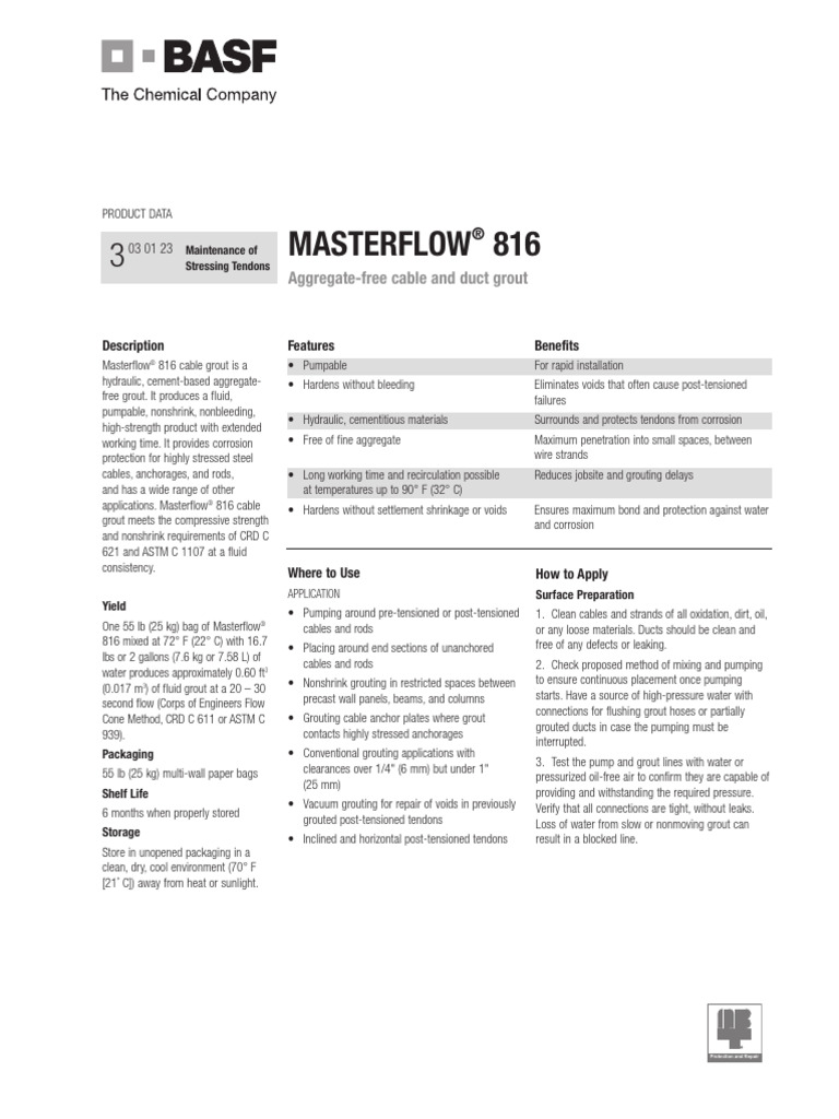 Masterflow 816 | PDF | Prestressed Concrete | Materials