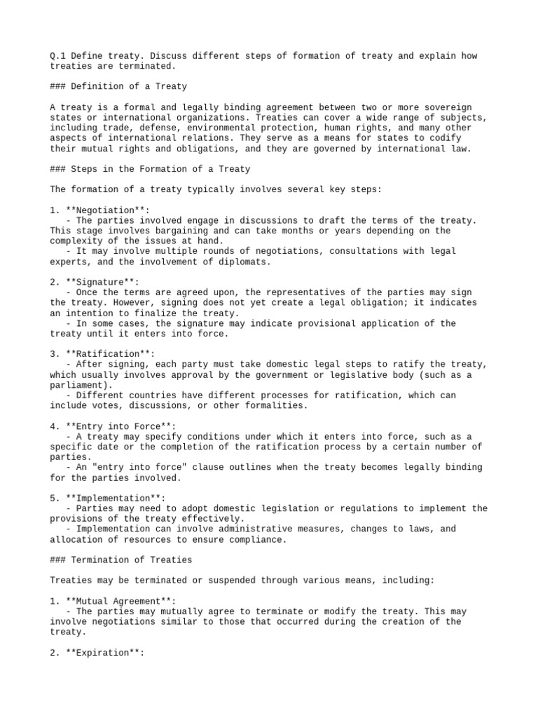 Q.1 Define Treaty. Discuss Differen | PDF | Treaty | Ratification