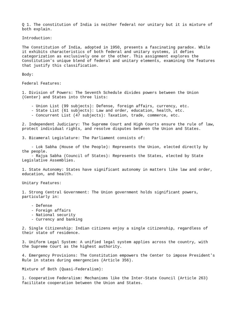 Q.1. The Constitution of India Is N | PDF | Government Of India | Government