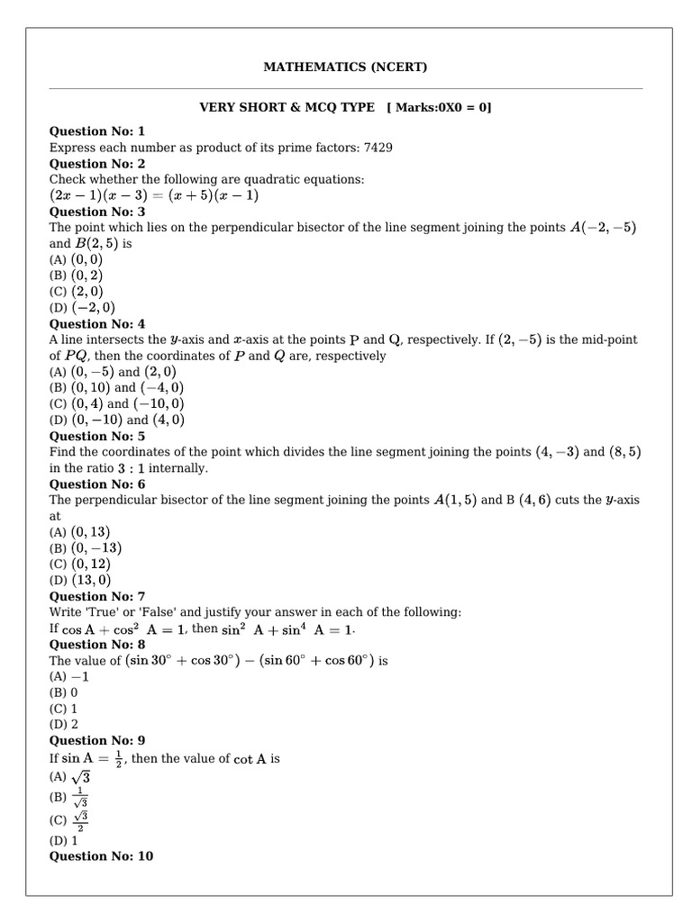 Maths Question Paper Maths | PDF | Polynomial | Factorization