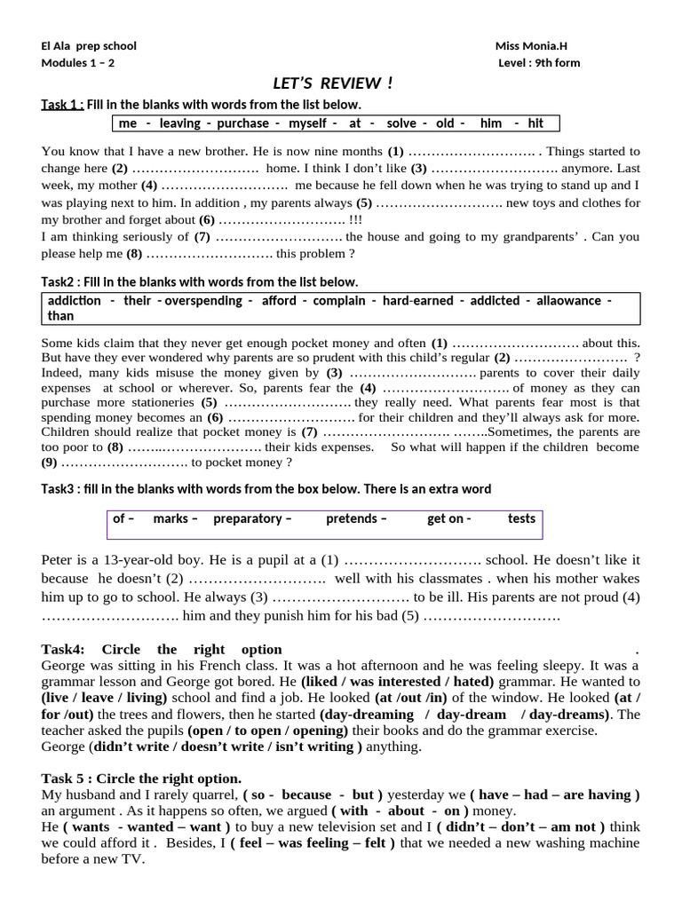 9th Form M1 M2 Review | PDF | Bullying