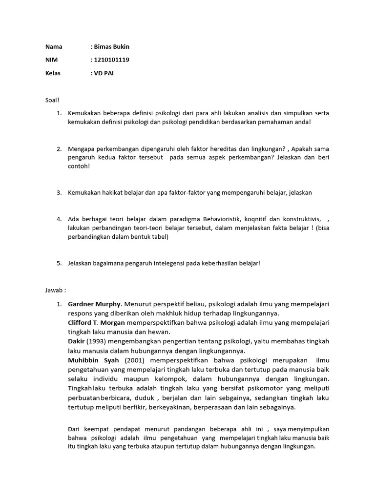 Ets Psikologi Pendidikan - Bimas Bukin | PDF