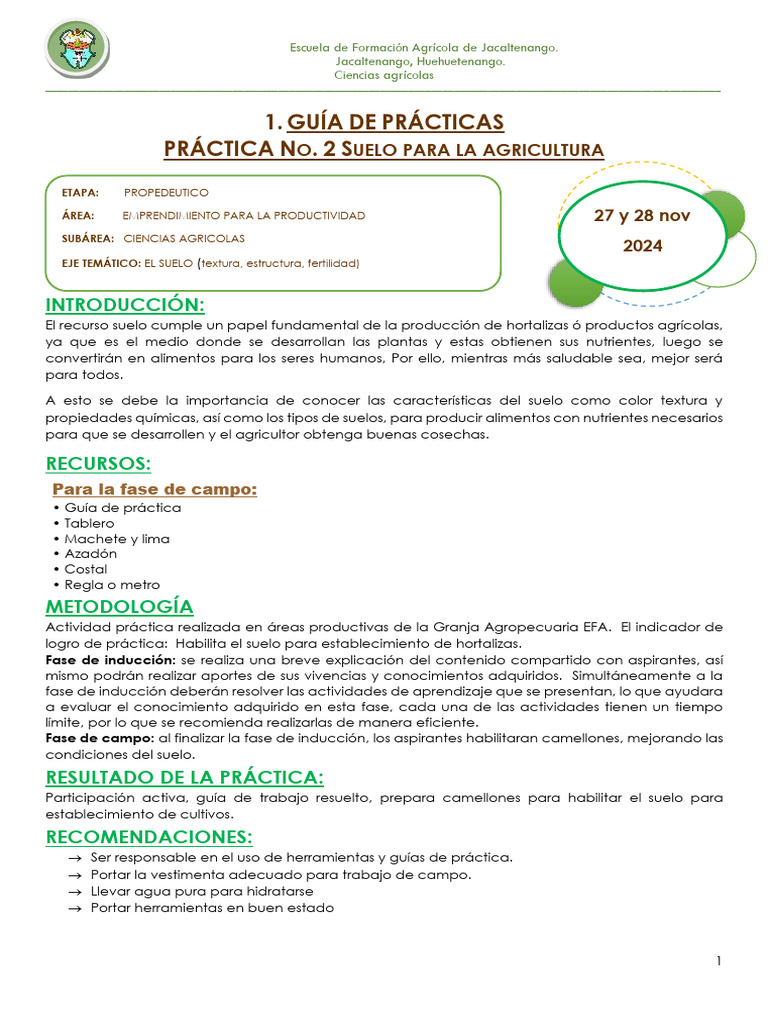Prope. Sesión 2. Guía de Práctica2.SUELO | PDF | Suelo | Fertilizante