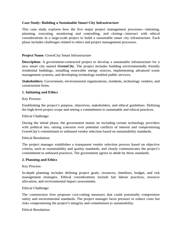 Case Study - Project Management Process Ethical Issues | PDF ...