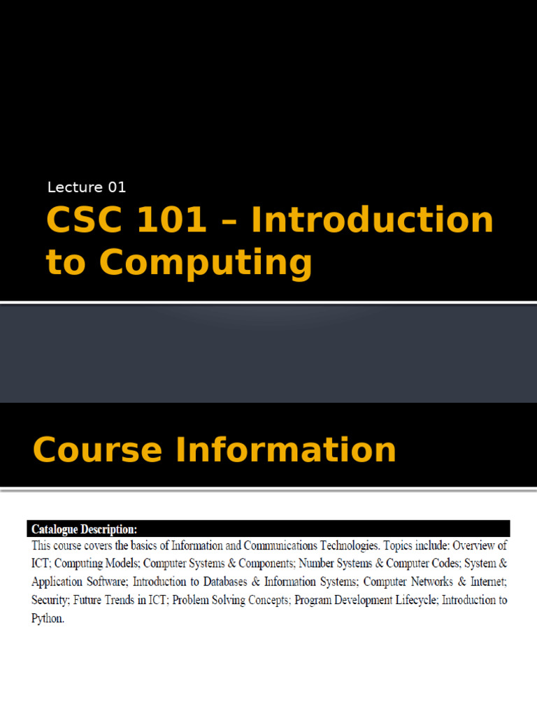 CSC 101: Intro to Computing Overview | PDF | Printer (Computing ...