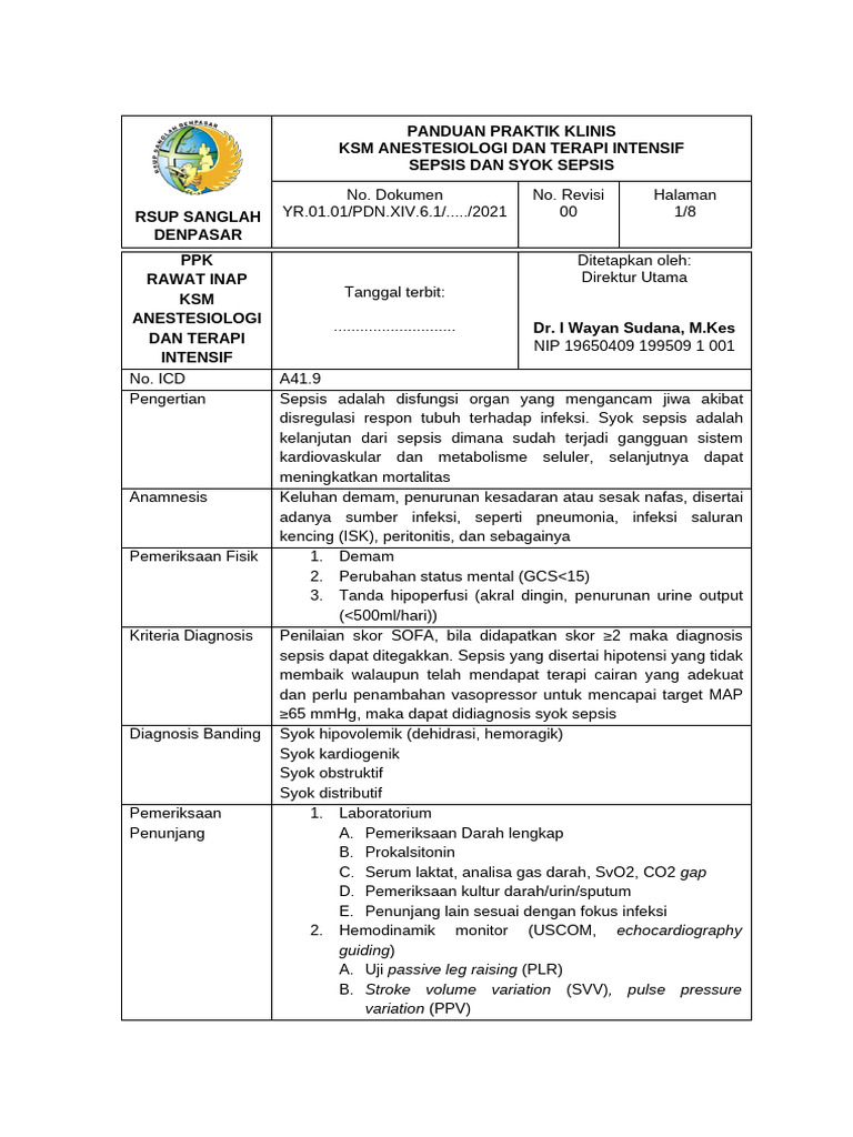 PPK Sepsis Dan Syok Sepsis - Rev2 | PDF