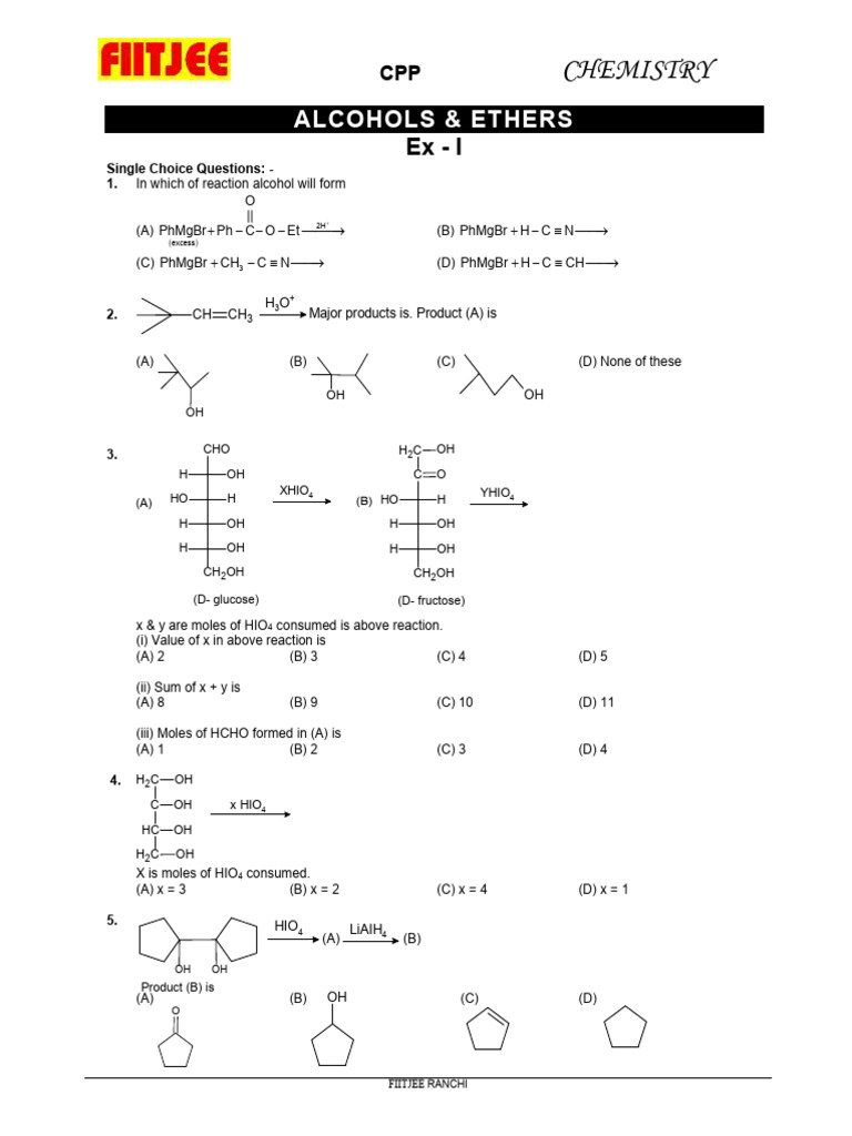 Alcohols & Ethers Question | PDF | Ether | Chemistry