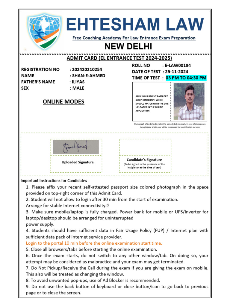 Shan Admit Card | PDF | Software | Computing