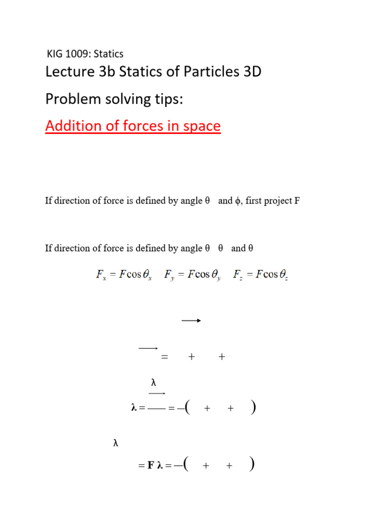 3D Statics of Particles: Force Resolution | PDF