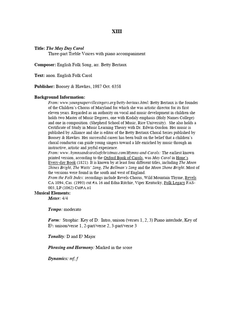 13 The May Day Carol | PDF | Harmony | Songs
