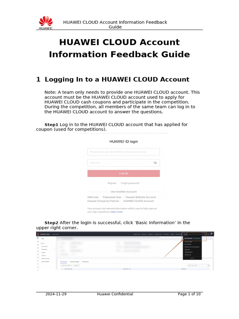 HUAWEI CLOUD Account Information Feedback Guide | PDF | Cloud Computing | Login