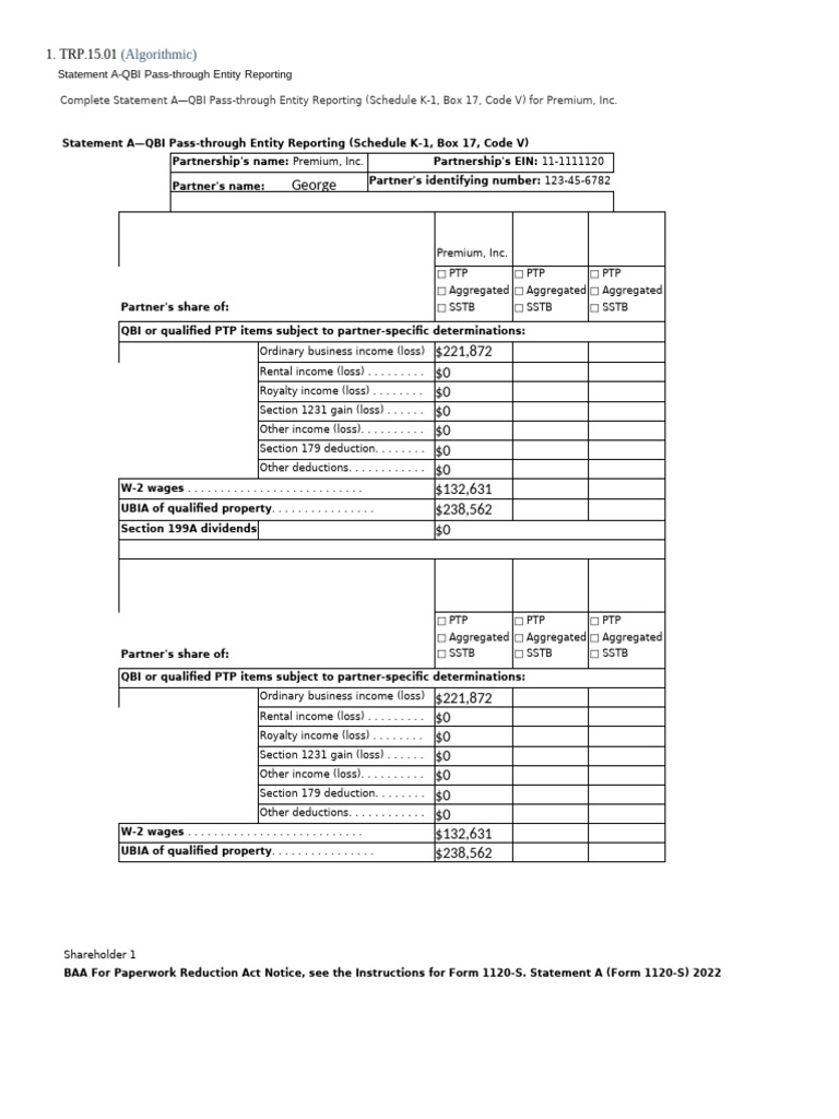 Statement a-QBI Pass-Through Entity Reporting For George Smith | PDF ...
