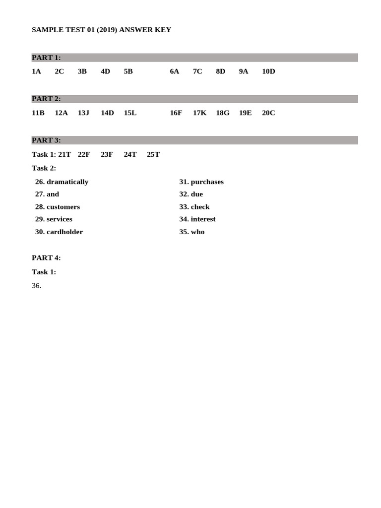 Sample Test 01 - Key | PDF