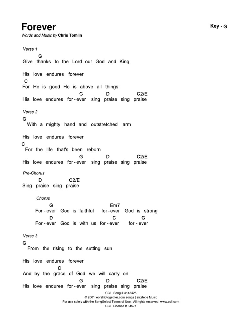 Forever - Chord Sheet - Key G - 5 | PDF