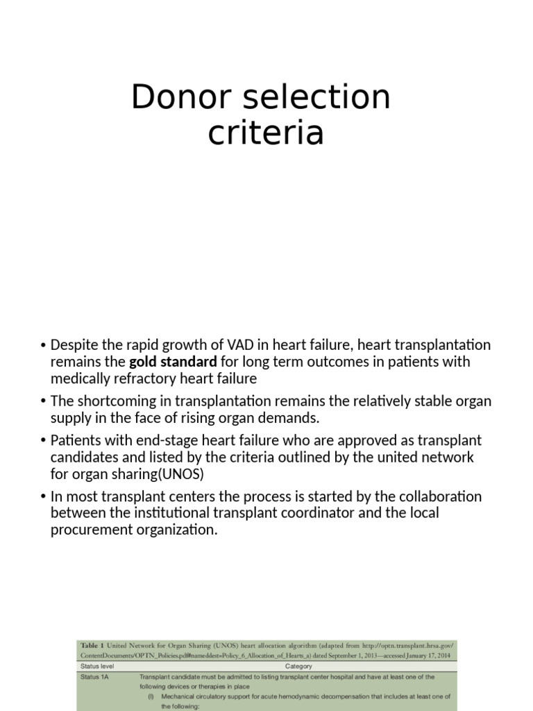 Donor Selection Criteria | PDF | Heart | Heart Failure