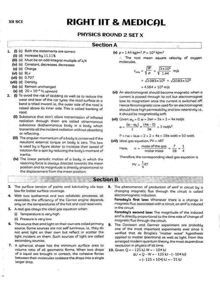 Xii Phy Round 2 Set X Solution | PDF
