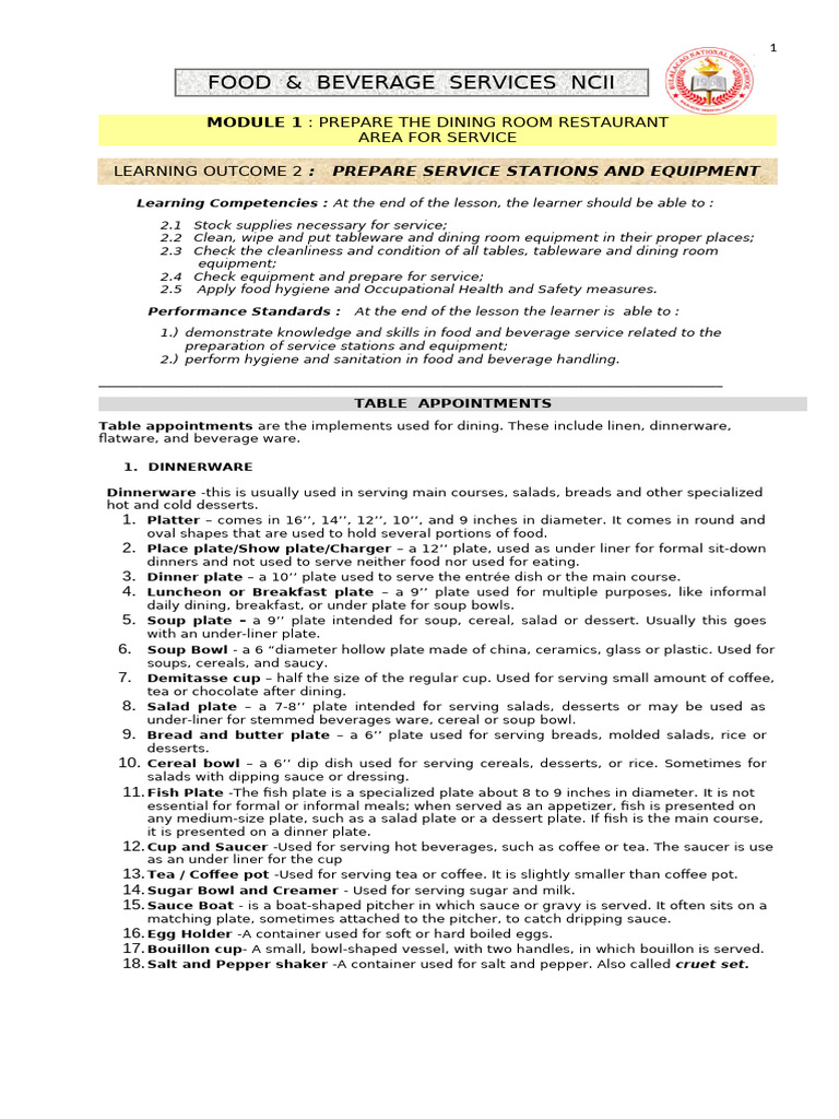 M1 Service Station Preparation Guide | PDF | Tableware | Hygiene