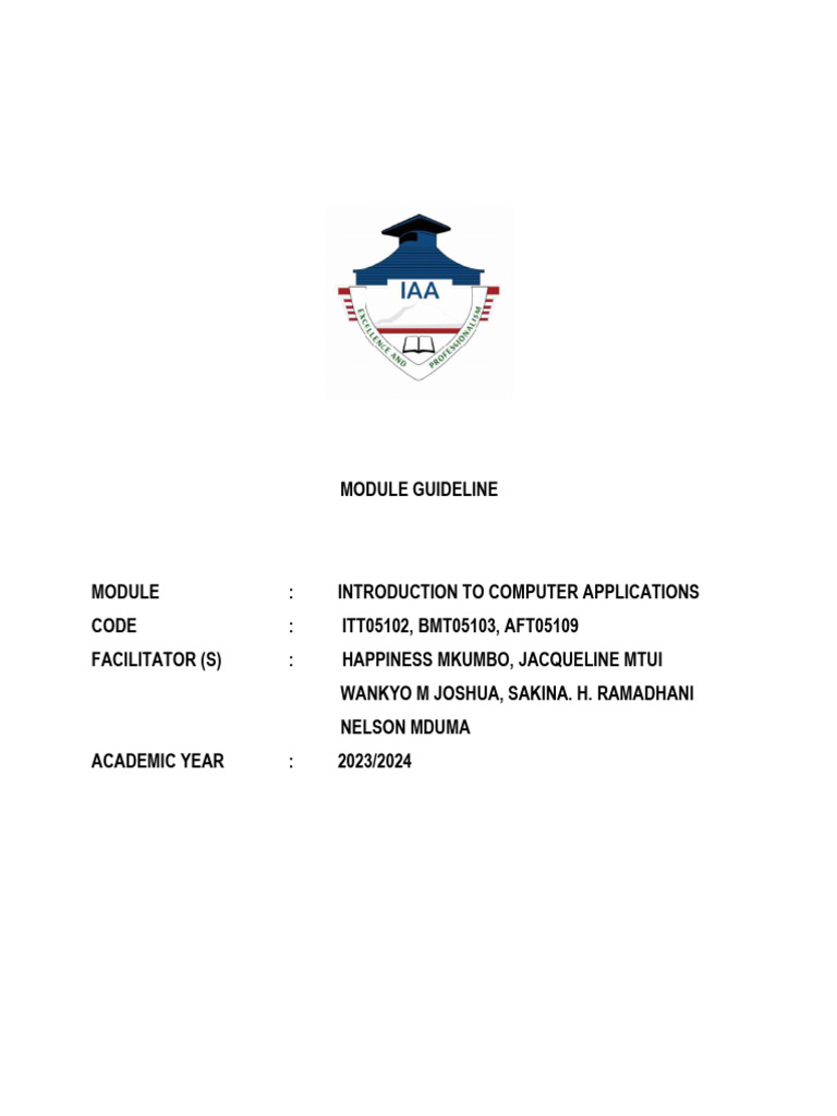 BMT05109 - Introduction To Computer Applications Module Guideline ...