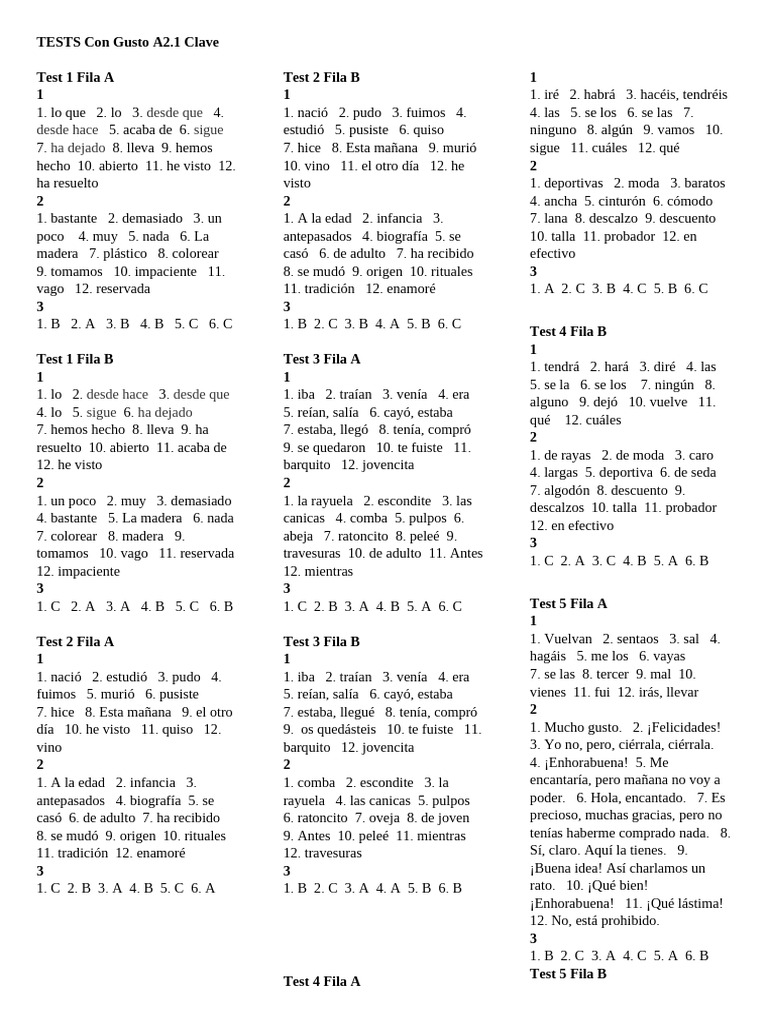 Con Gusto A2.1 Clave | PDF