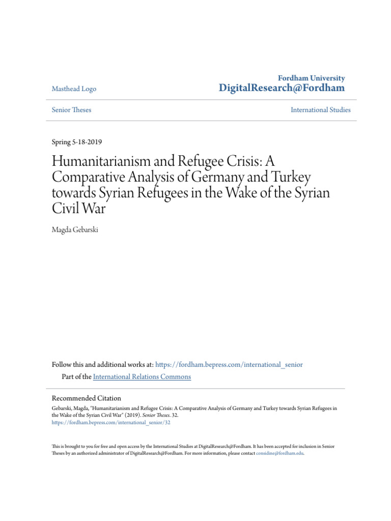 Humanitarianism and Refugee Crisis - A Comparative Analysis of Ger ...