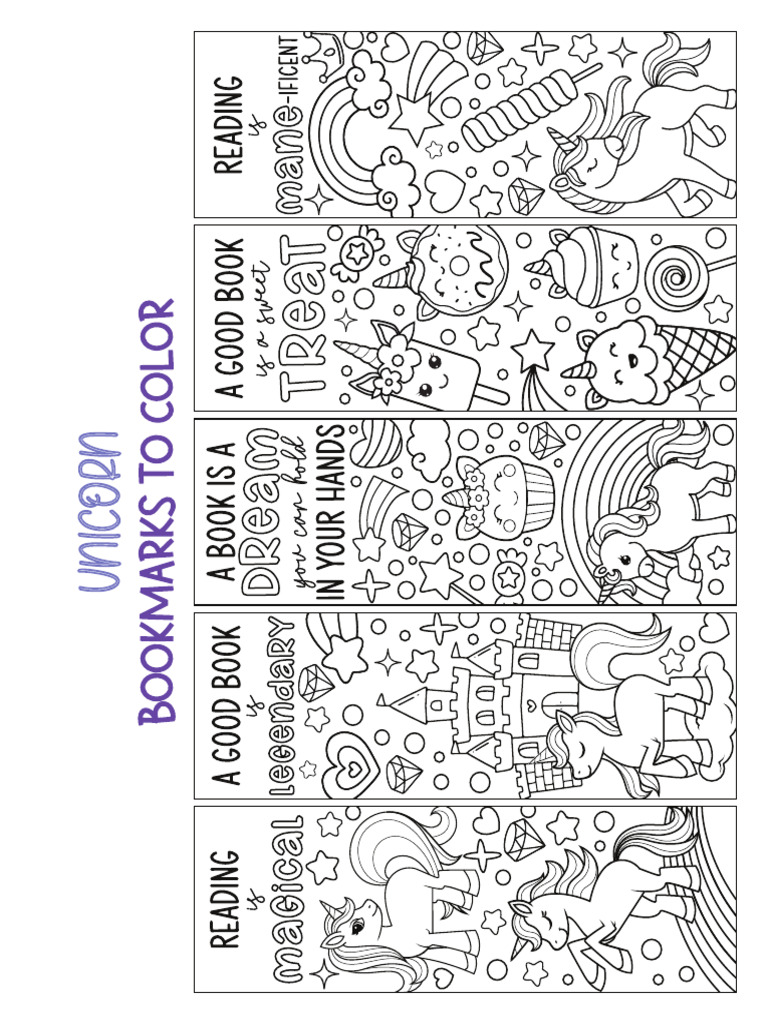 Unicorn Coloring Bookmarks PACK | PDF