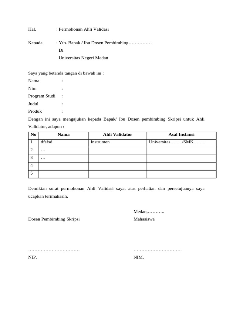 Surat Permohonan Validasi | PDF